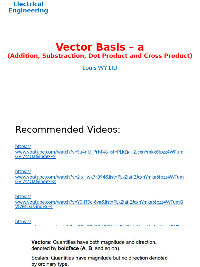 Chapter 1a Vector Analysis Basics | PDF | Euclidean Vector | Linear Algebra