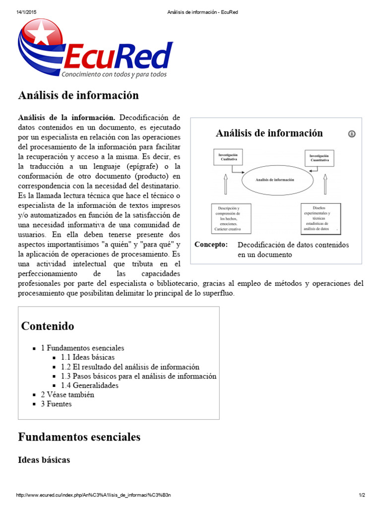 Análisis de Información - EcuRed | PDF | Información | Sumario abstracto)