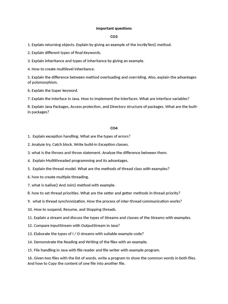 Important Questions CO3 4 | PDF | Inheritance (Object Oriented Programming) | Class (Computer ...
