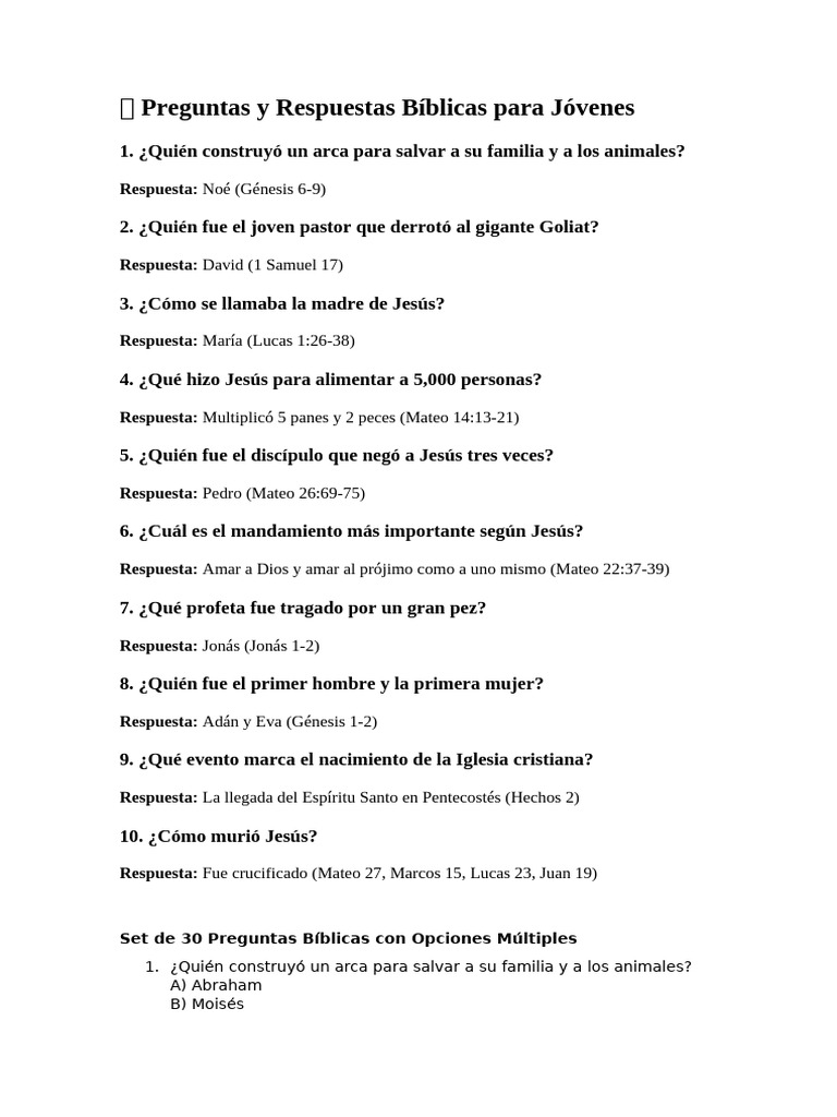 100 Preguntas Bíblicas para Jóvenes | PDF | Jesús | María, madre de Jesús