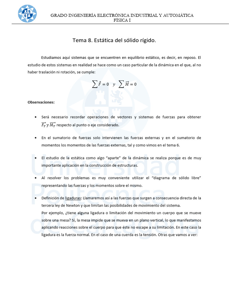 Tema 8. Estática Del Sólido Rígido v5 IM PR | PDF