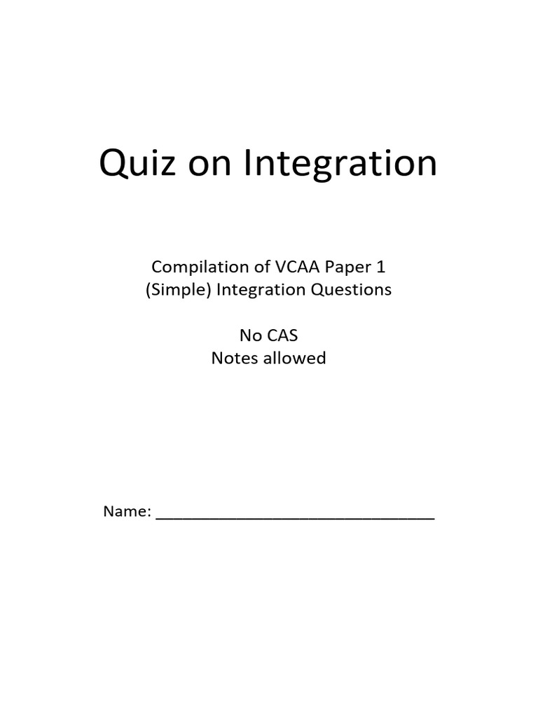 VCAA Simple Integration Questions | PDF