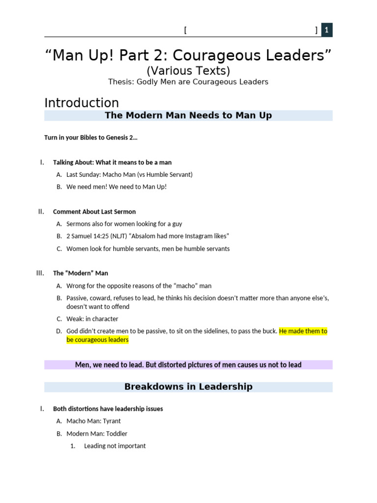 08 Man Up. Courageous Leader (Outline) | PDF | Adam | Jesus