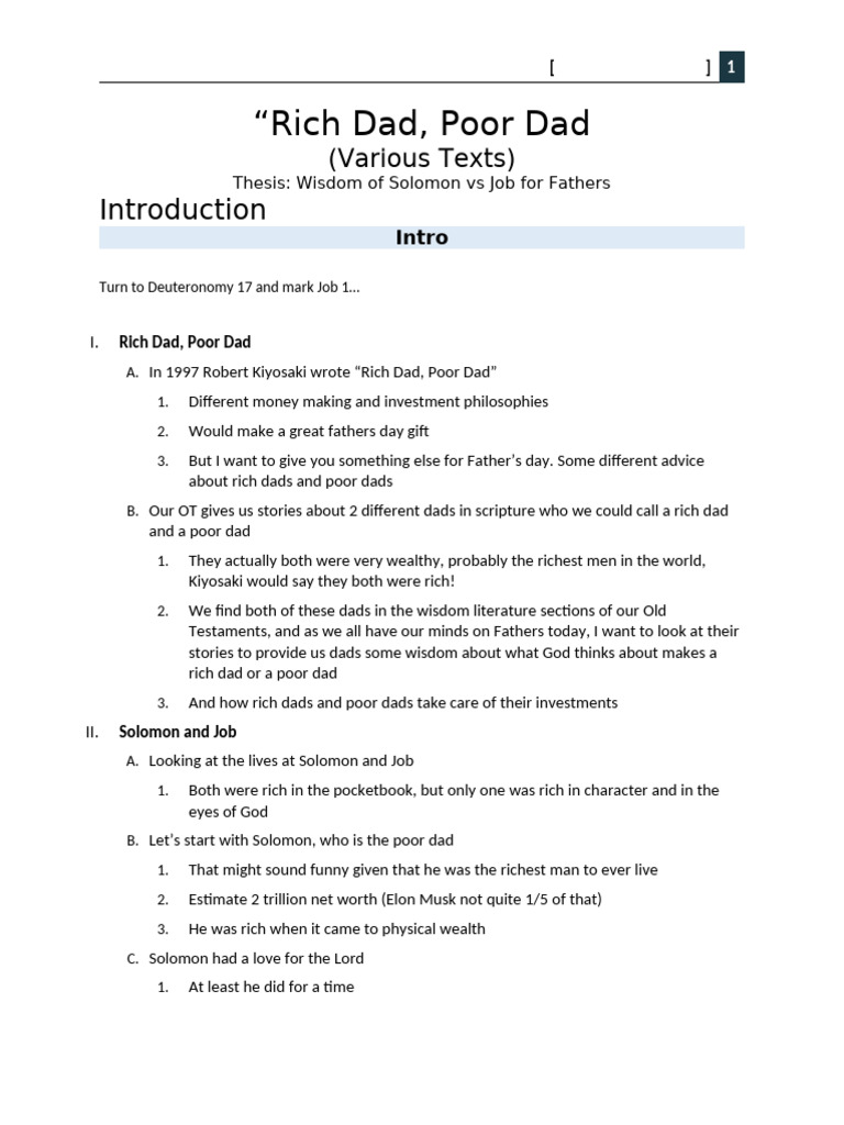 20 Rich Dad Poor Dad Outline | PDF | Solomons | Book Of Job