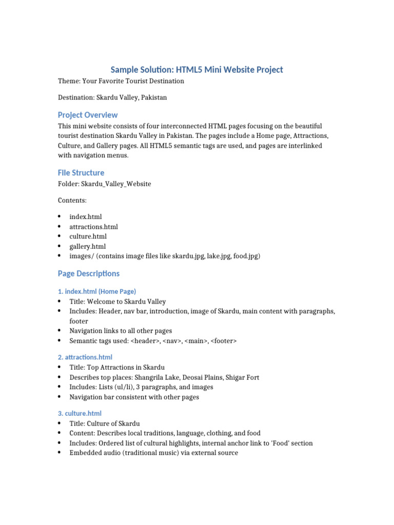 Sample HTML5 Website Solution Skardu | PDF