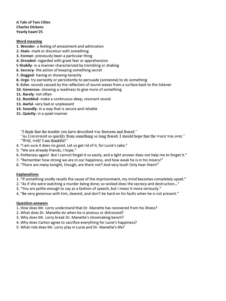 A Tale of Two Cities Exam Guide | PDF