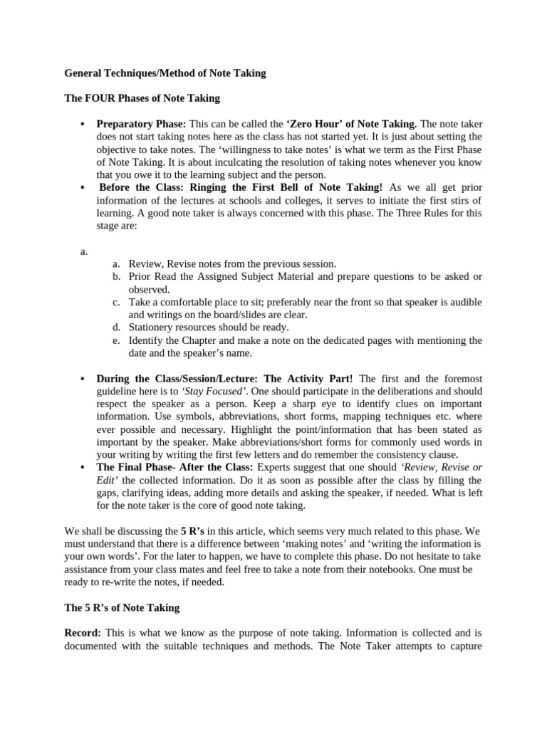 Note Taking Techniques | PDF | Knowledge | Learning