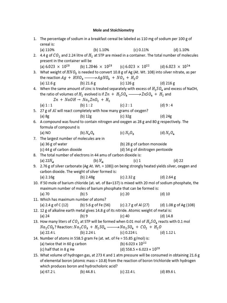 2.3 Mole and Stoichiometry 1 | PDF | Molecules | Chemical Compounds