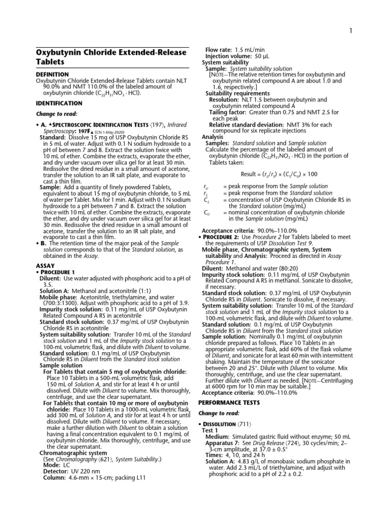 Oxybutynin Chloride Extended-Release | PDF | Chromatography | Buffer Solution