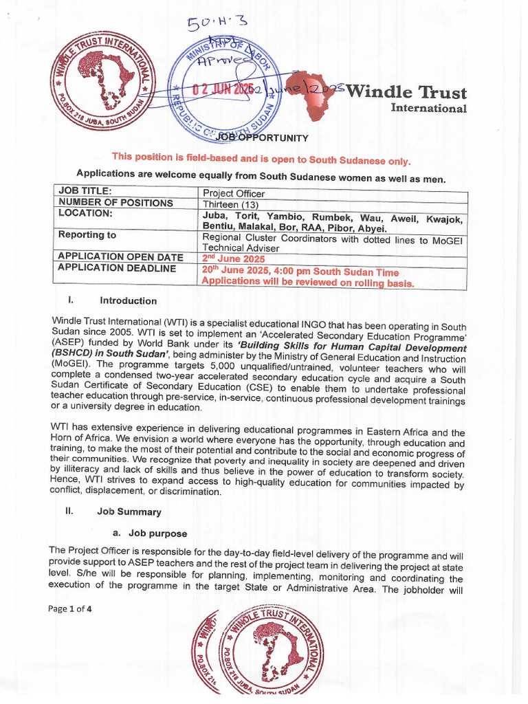 Project Officer Windle Trust International | PDF