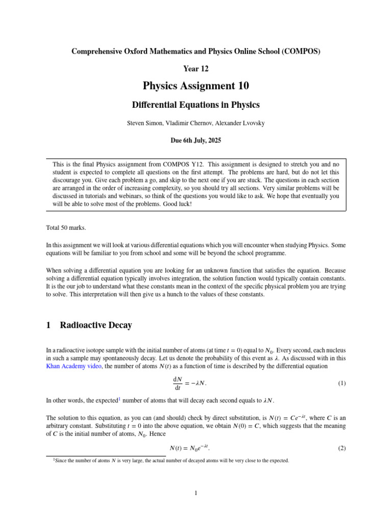 Physics12 - 10 - Diff Eqns in Physics | PDF | Damping | Rocket
