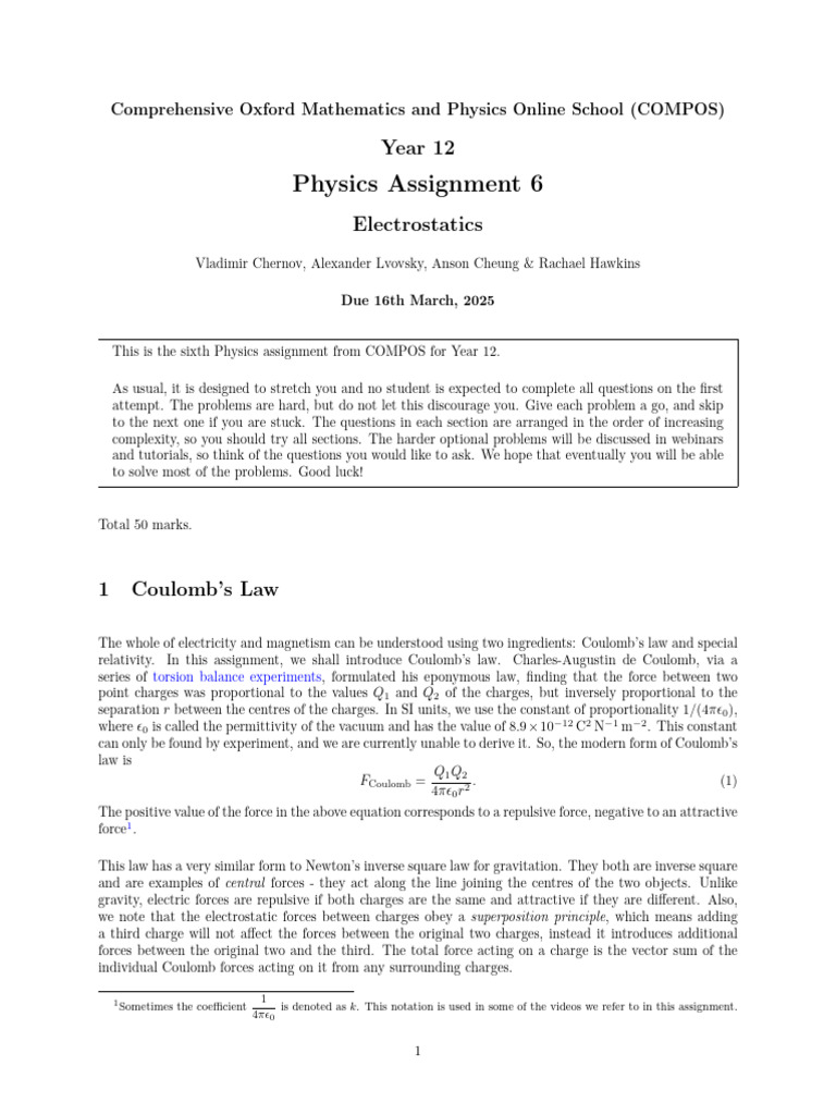Physics12 - 06 - Electrostatics | PDF | Flux | Force