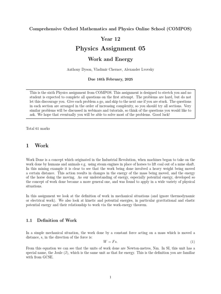 Physics12 - 05 - Work & Energy 1 | PDF | Force | Potential Energy