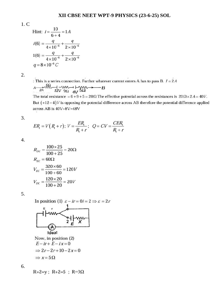 Xii Cbse Neet Wpt-9 Physics (23!6!25) Sol | PDF