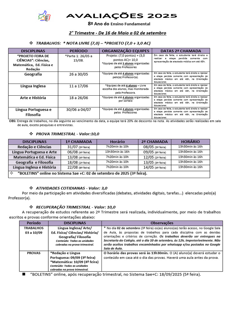 Atividades Avaliativas 8M9 2º Trimestre | PDF | Interdisciplinaridade ...