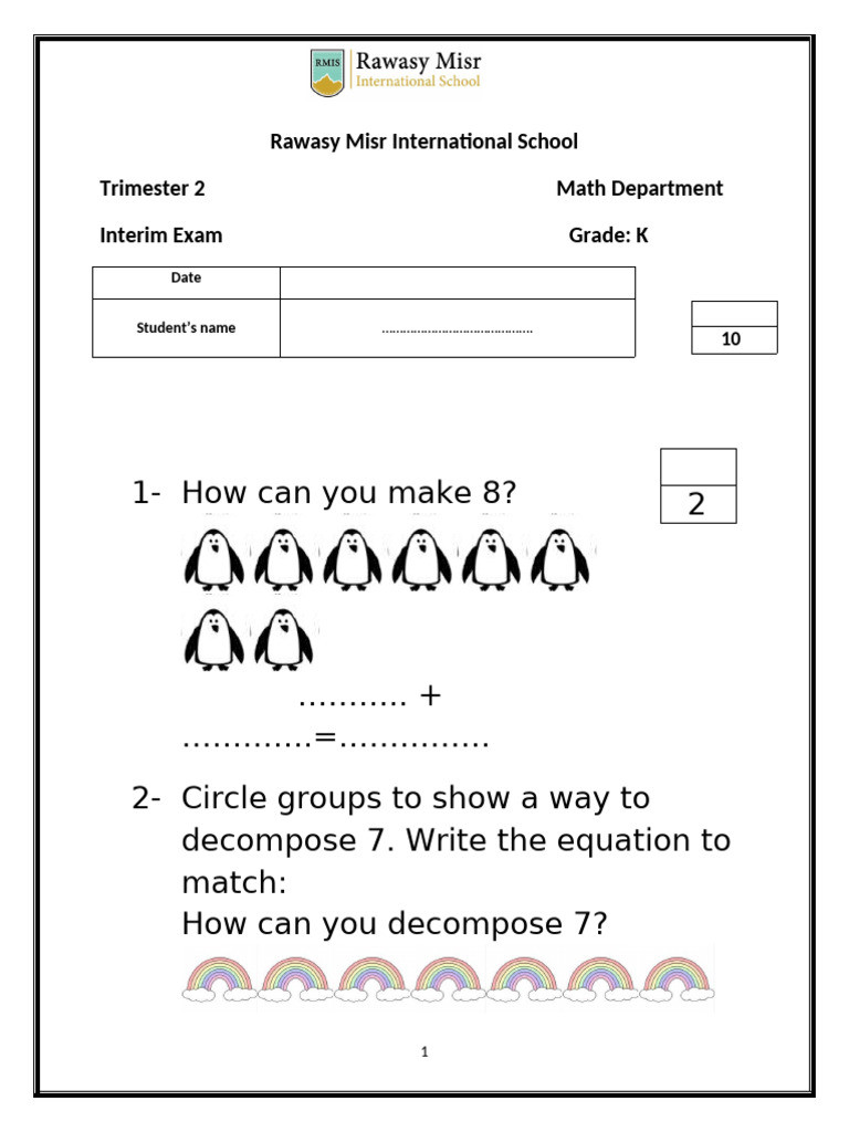 K Math Interim Exam Questions | PDF