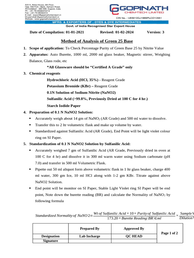 MOA - Green 25 Base | PDF | Volume | Titration