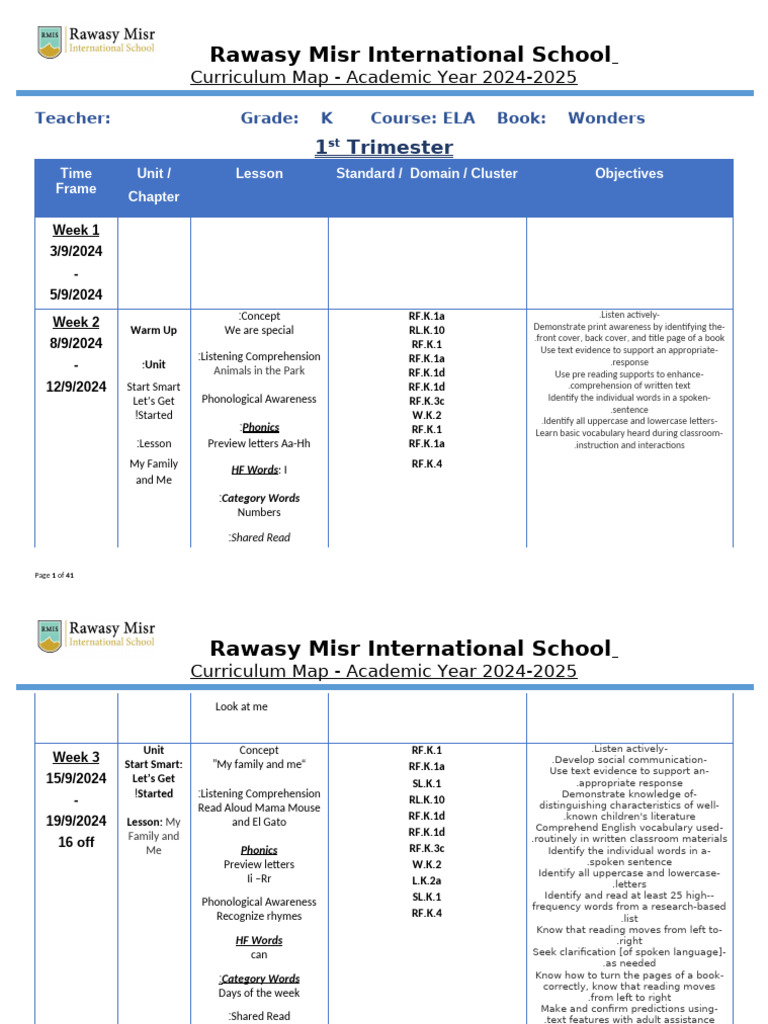 Curriculum Map 2024-2025 | PDF | Phonics | Word