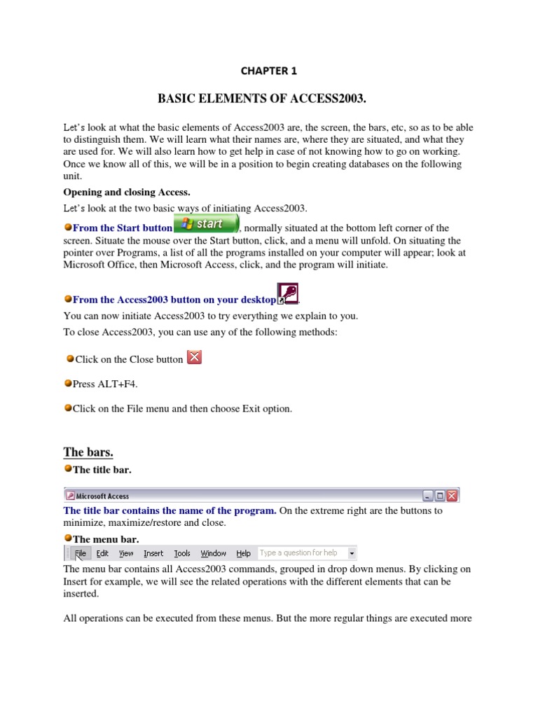 Basic Elements of Access2003.: Opening and Closing Access | Download Free PDF | Table (Database ...
