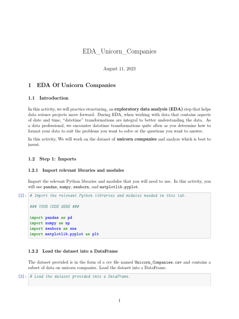 EDA of Unicorn Companies | PDF | Data Analysis