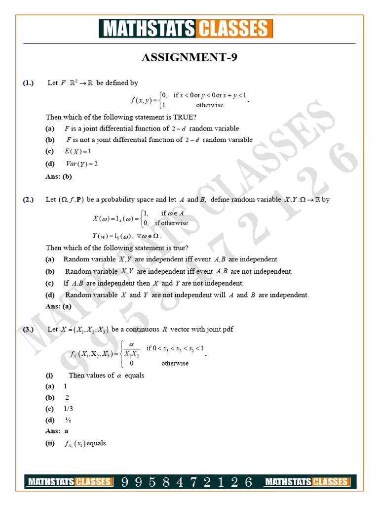 Assignment-09 Joint Distribution | PDF | Mathematical Objects ...