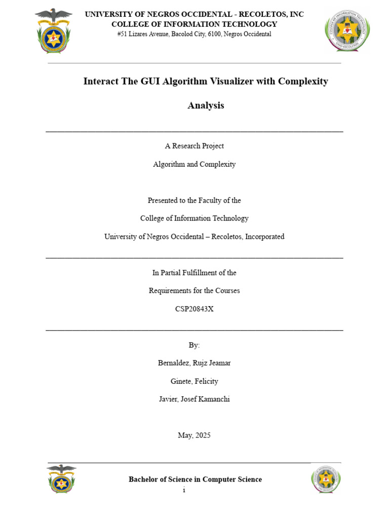 Interact The GUI Algorithm Visualizer With Complexity Analysis | PDF ...