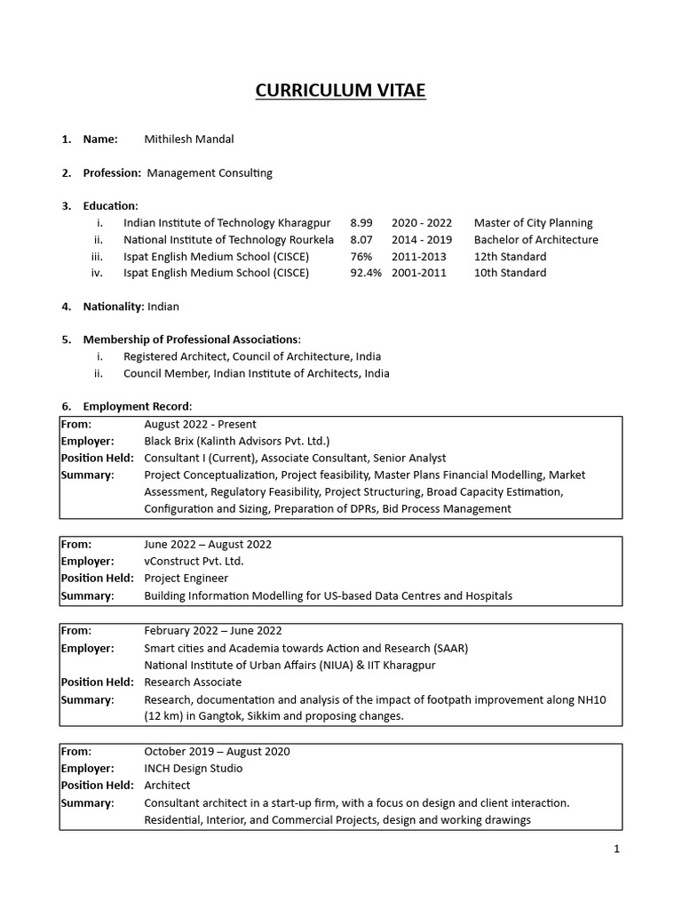 Mithilesh Mandal CV WB Format | PDF