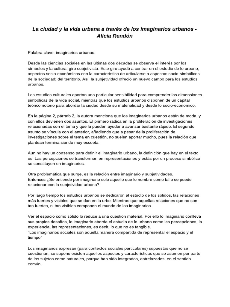 La Ciudad y La Vida Urbana A Través de Los Imaginarios Urbanos - Alicia ...
