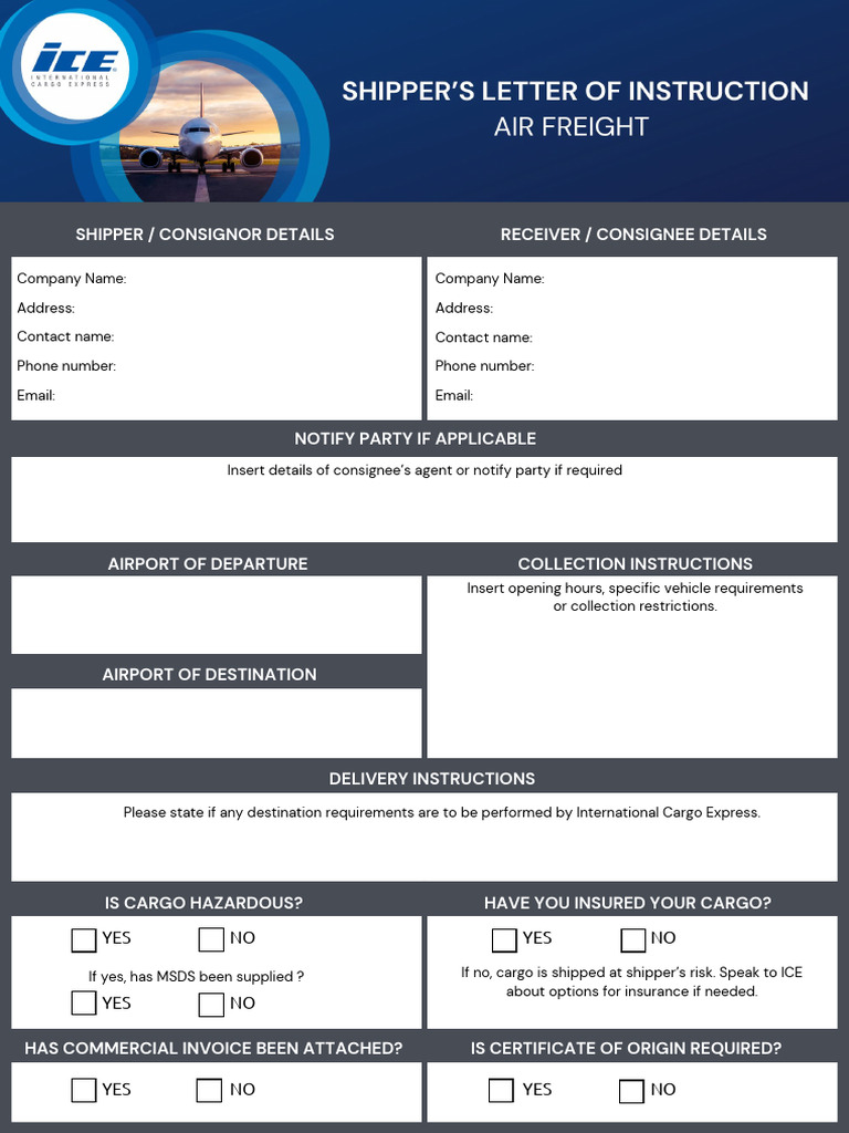 AIR Shippers Letter of Instruction SLI 2023 | PDF | Cargo | Freight Transport