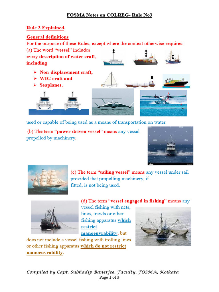 COLREG - Rule 3 - Definition PDF | PDF | Watercraft | Water Transport