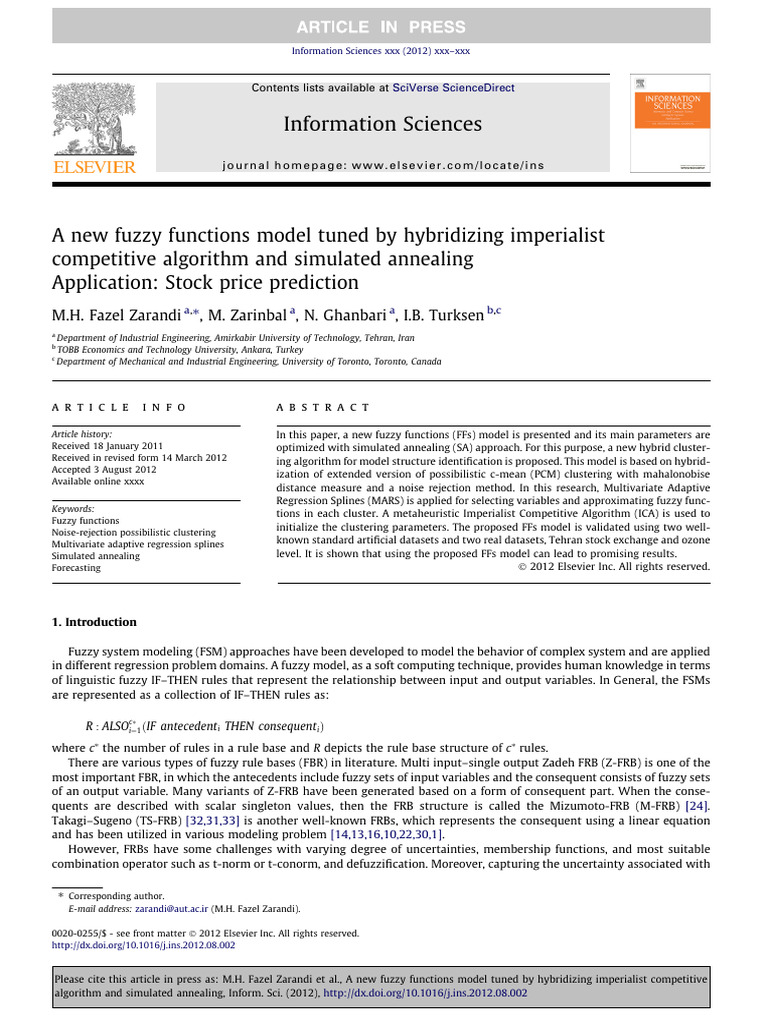 A New Fuzzy Functions Model Tuned by Hybridizing Imperialistcompetitive Algorithm and Simulated ...