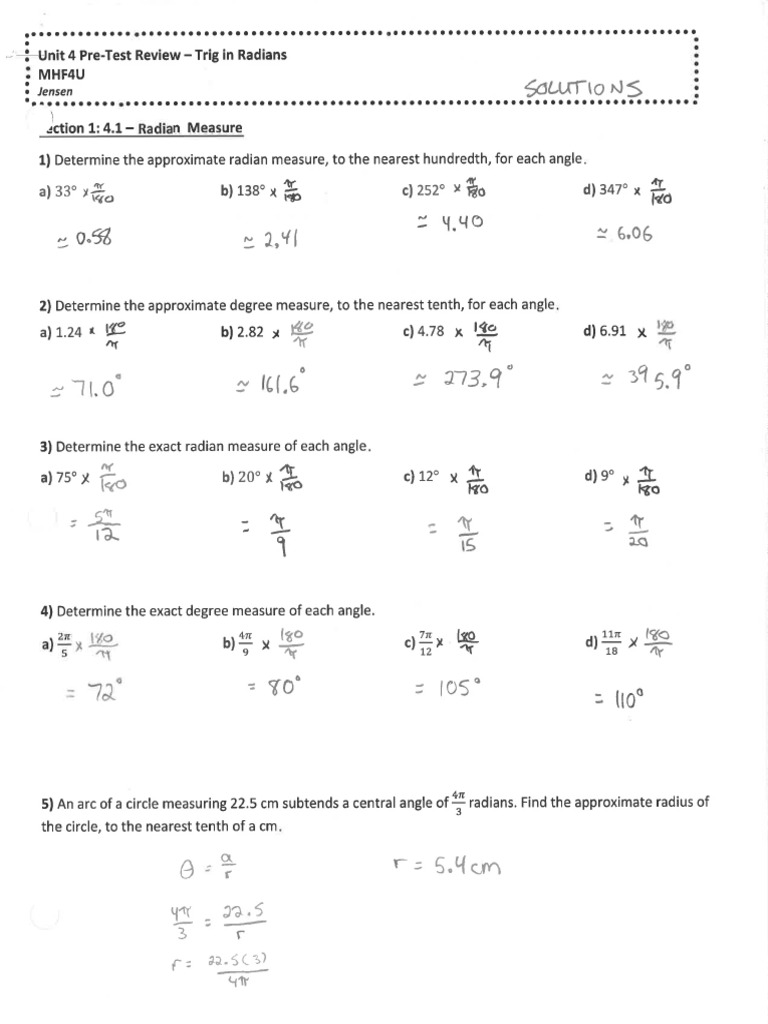 Unit 4 Review Trig in Radians SOLUTIONS | PDF