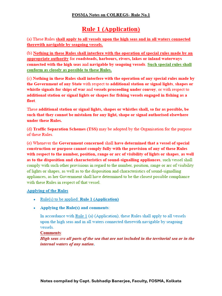 Colregs Rule-1 - Application PDF | PDF | Naval Warfare | Ships