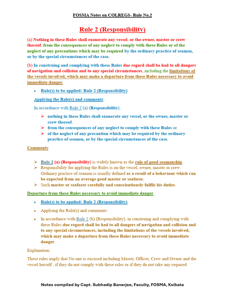 COLREG Rule 2: Responsibility Explained | PDF | Shipping | Water Transport