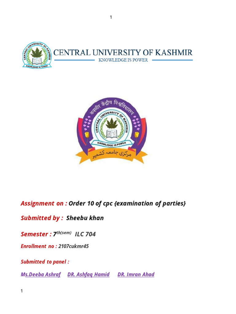 Examination of Parties Order 10 of CPC 1908 | PDF | Alternative Dispute Resolution | Lawsuit