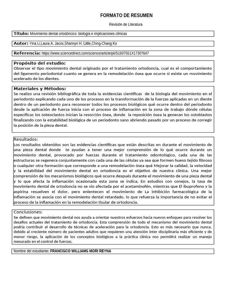 Formato de Resumen | PDF | Ortodoncia | Hueso