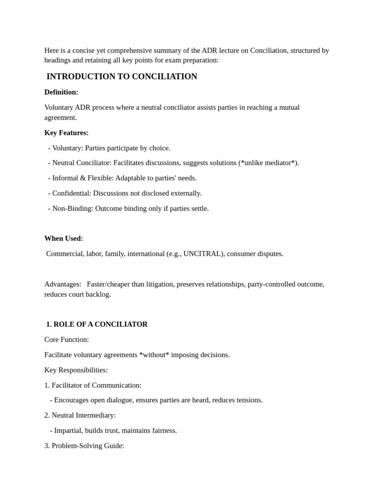 Here Is A Concise Yet Comprehensive Summary of The ADR Lecture On Conciliation | PDF ...