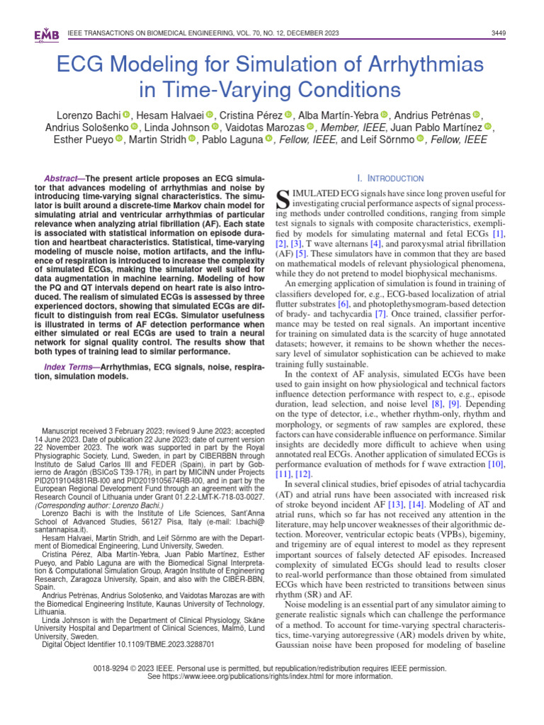 ECGModeling For Simulation of Arrhythmias in Time-Varying Conditions ...
