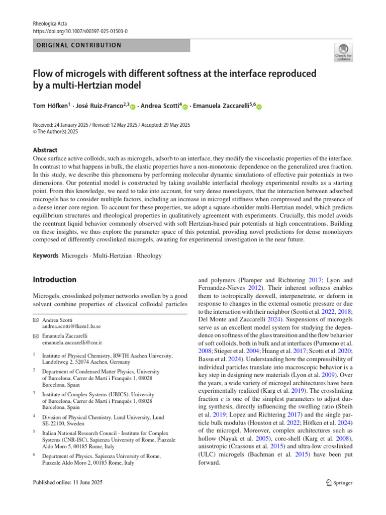 Microgel Flow Dynamics at Interfaces | PDF | Gel | Mechanics