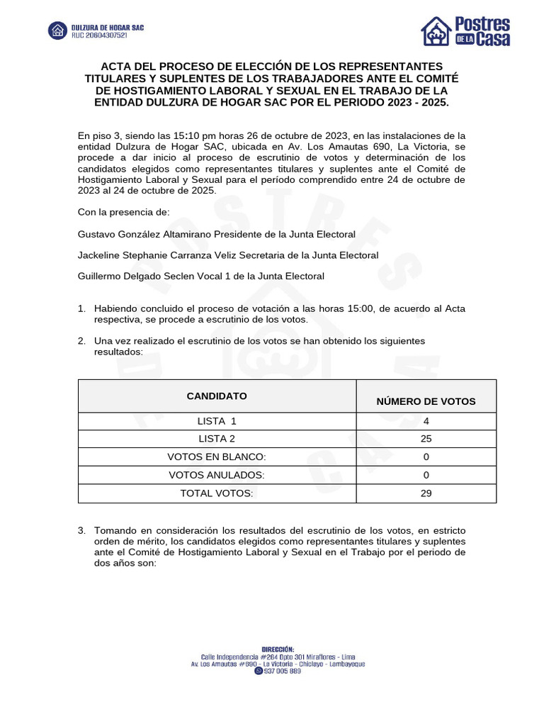 Formato 5 CSST Acta de Eleccion de Trabajadores Representantes 2023 ...