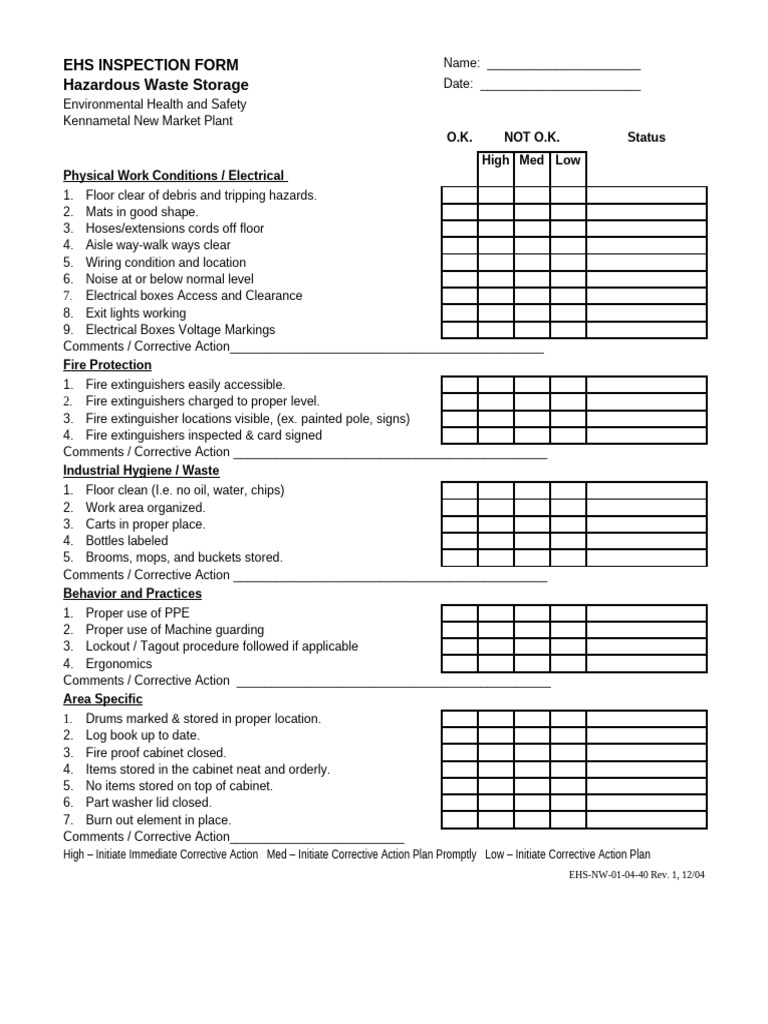 EHS Inspection Checklist Template | PDF