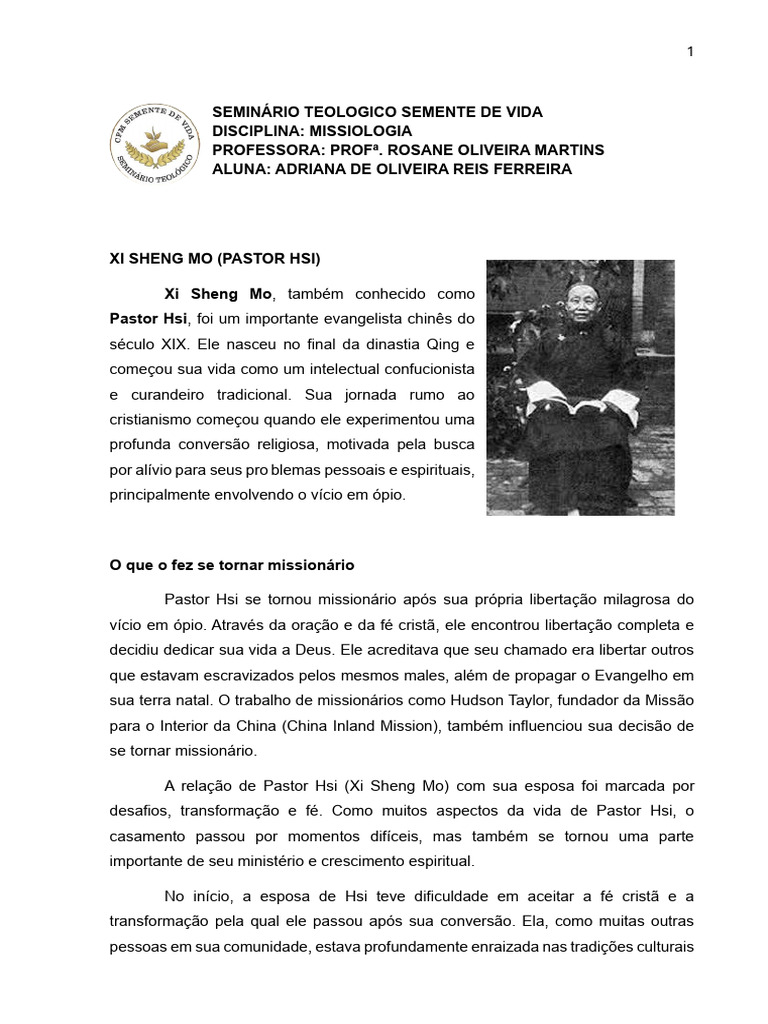 Pastor Hsi: Evangelismo na China | PDF | Missão cristã | China