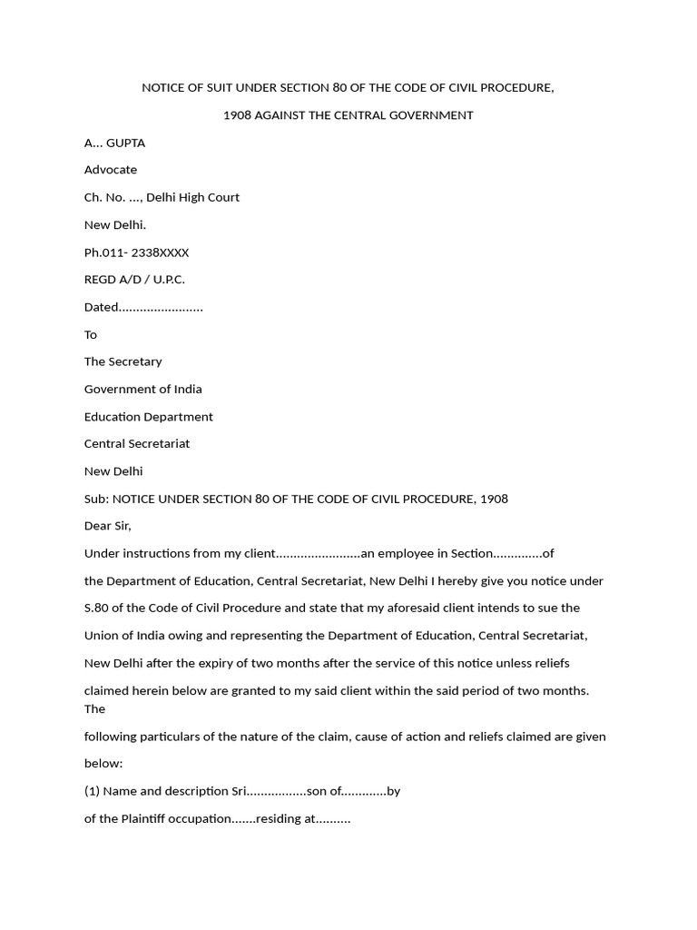 Notice of Suit Under Section 80 of The Code of Civil Procedure | PDF
