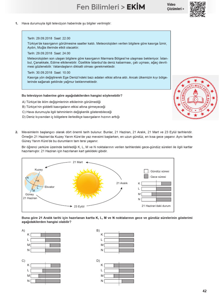 2019 LGS Fen Ornek Soru | PDF