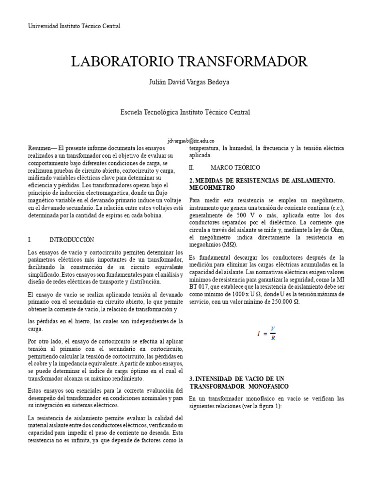 Informe Laboratorio Maquinas Electricas | PDF | Transformador | Inductor