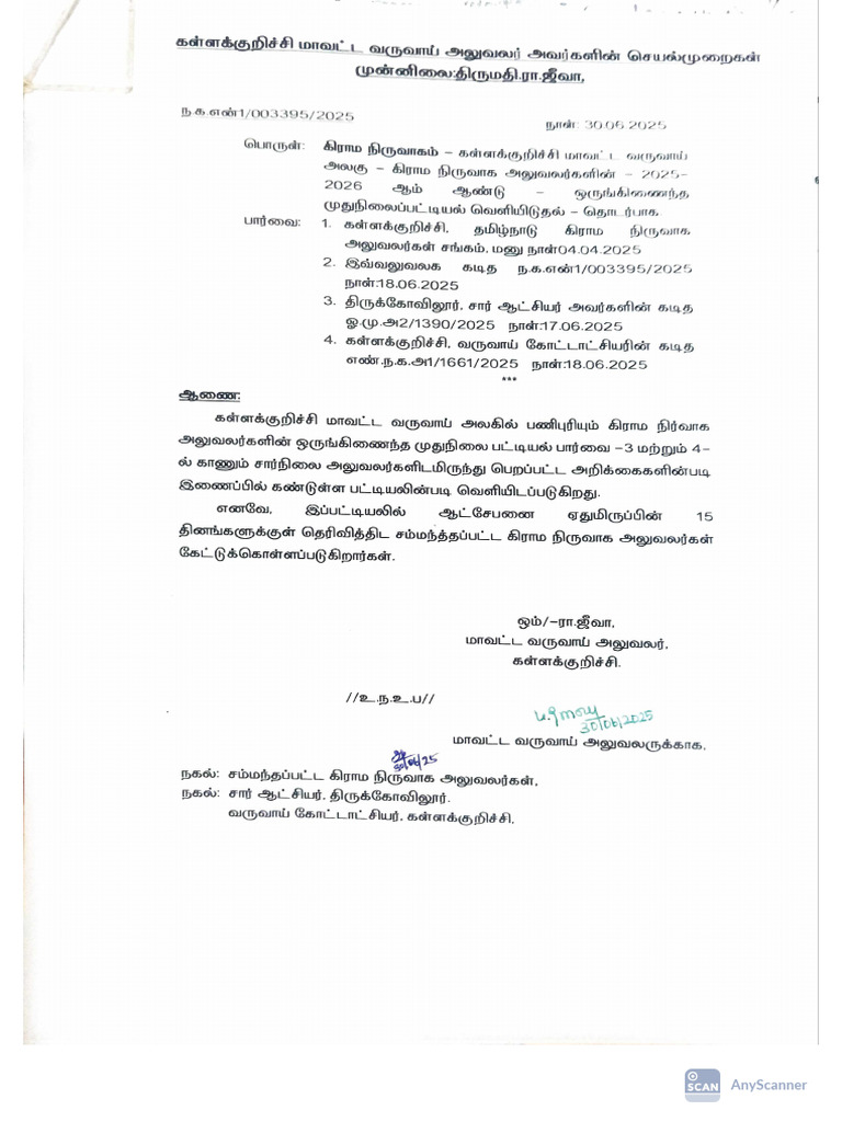 VAO, S District Overall Seniority List - 2025-2026 | PDF