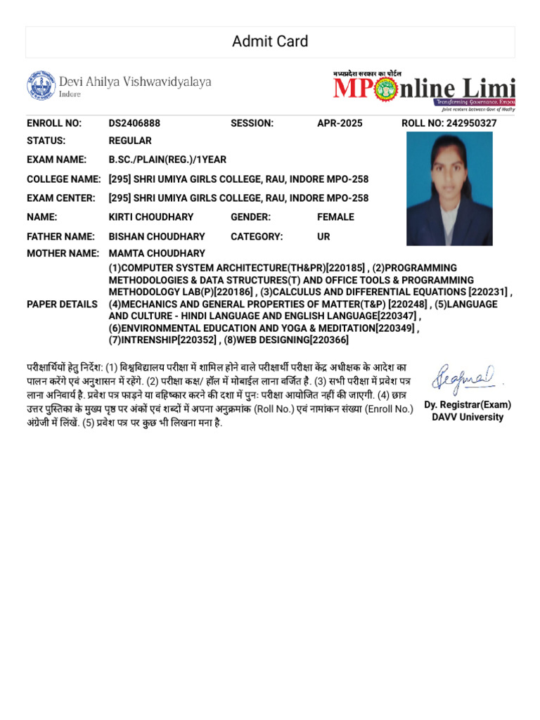 Kriti Admit Card | PDF