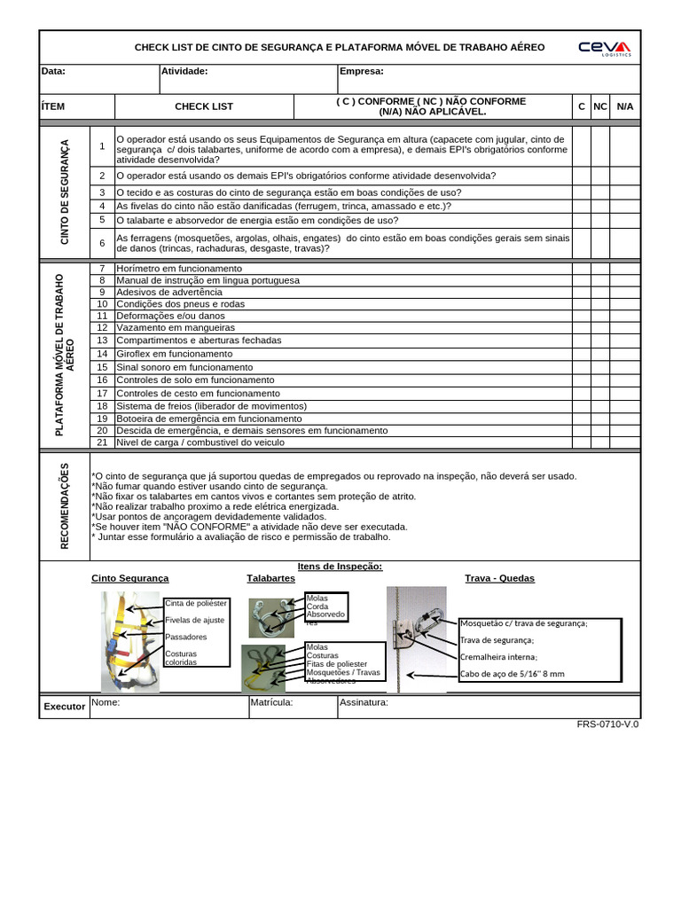 FRS-0710-V.0 Check List Cinto de Segurança e PTA | PDF