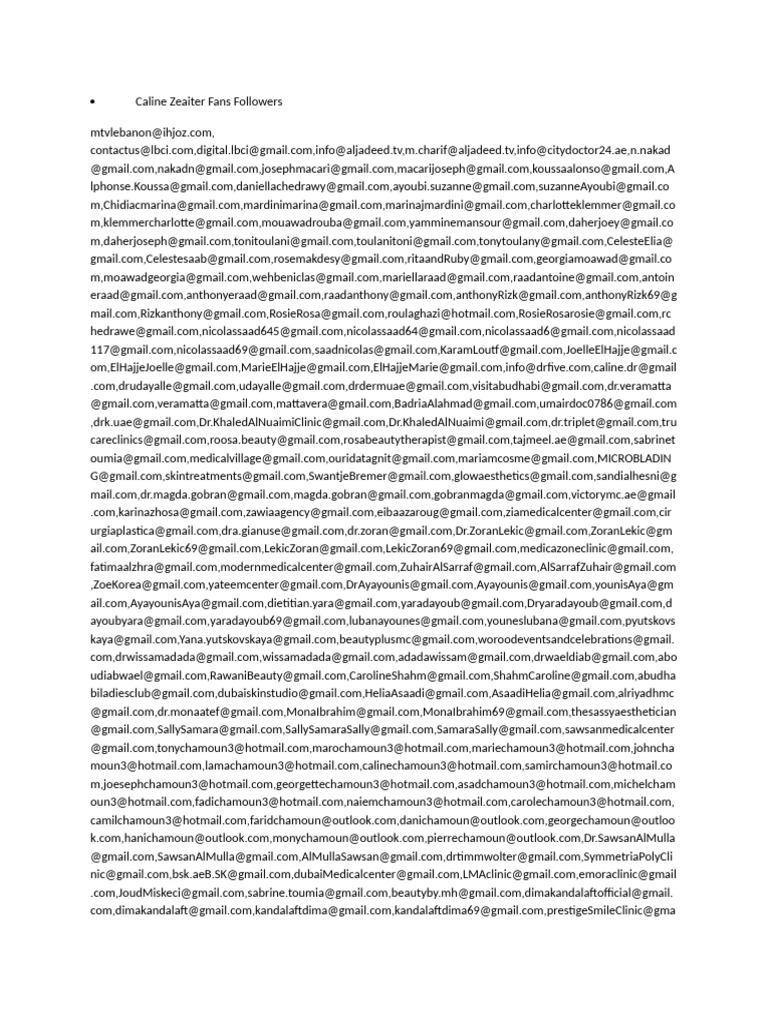 DR Caline Zeaiter Followers Emails List by MaisonDeSo | PDF | Email ...