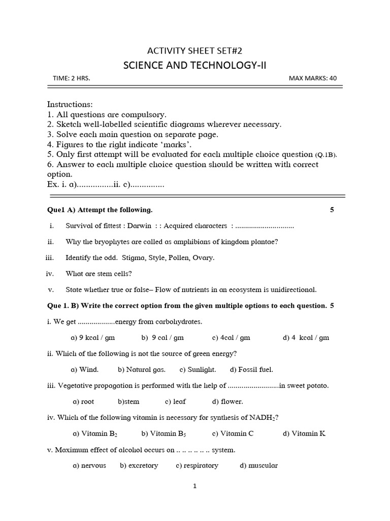Science and Technology Activity Sheet 2 | PDF | Biology